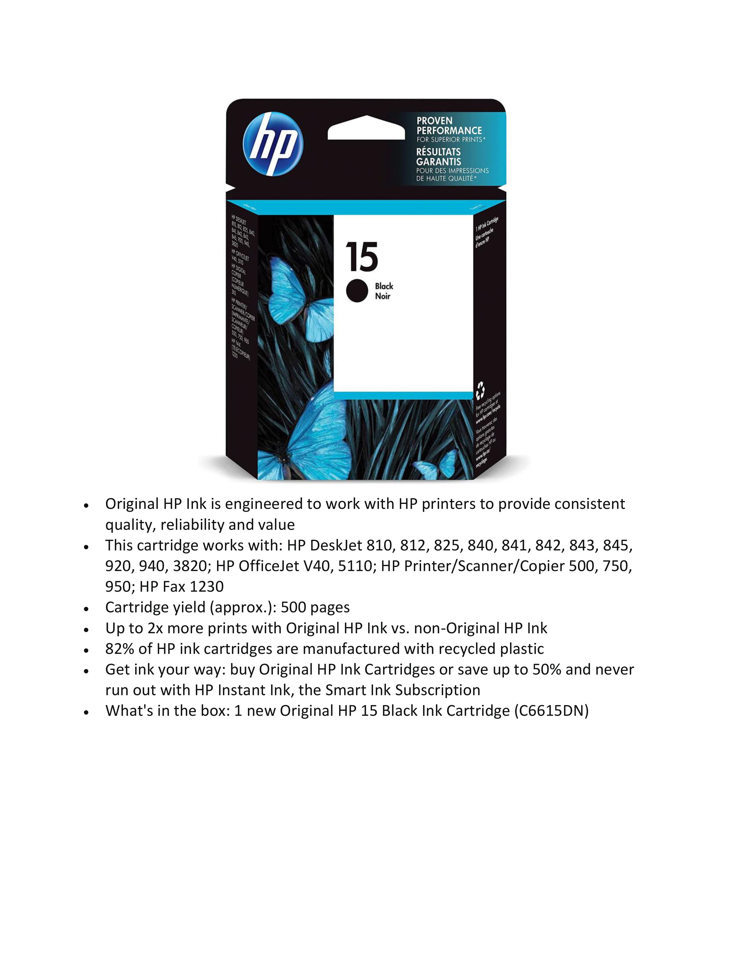 6615a HP 15 BLACK INKJET PRINT CARTRIDGE DJ 810C/840C/845C/920C/948C ...