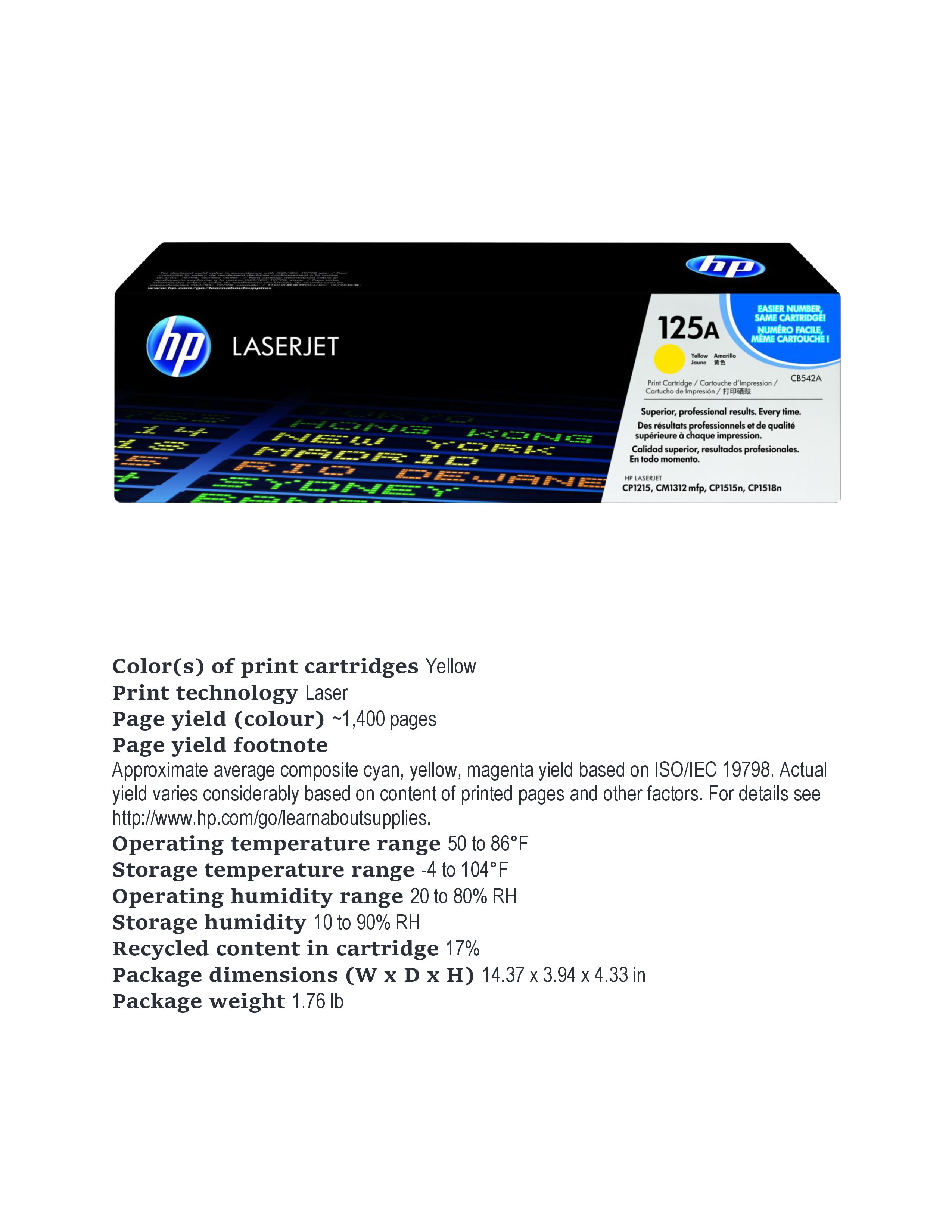 CB542 HP 125A YELLOW LASERJET 1515/1215 More Info