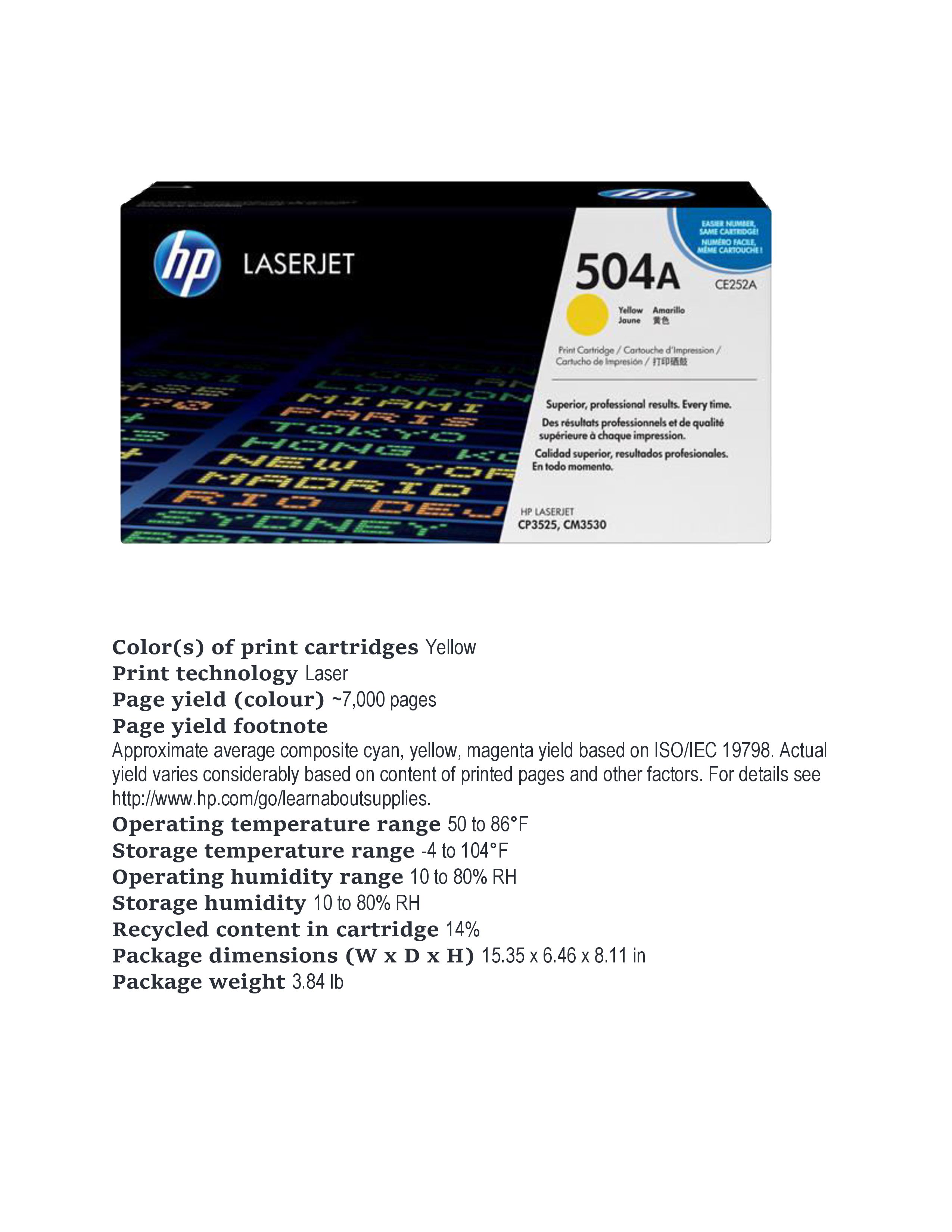 CE252 HP 504A YELLOW LASER JET HP LJ CM3530 More Info